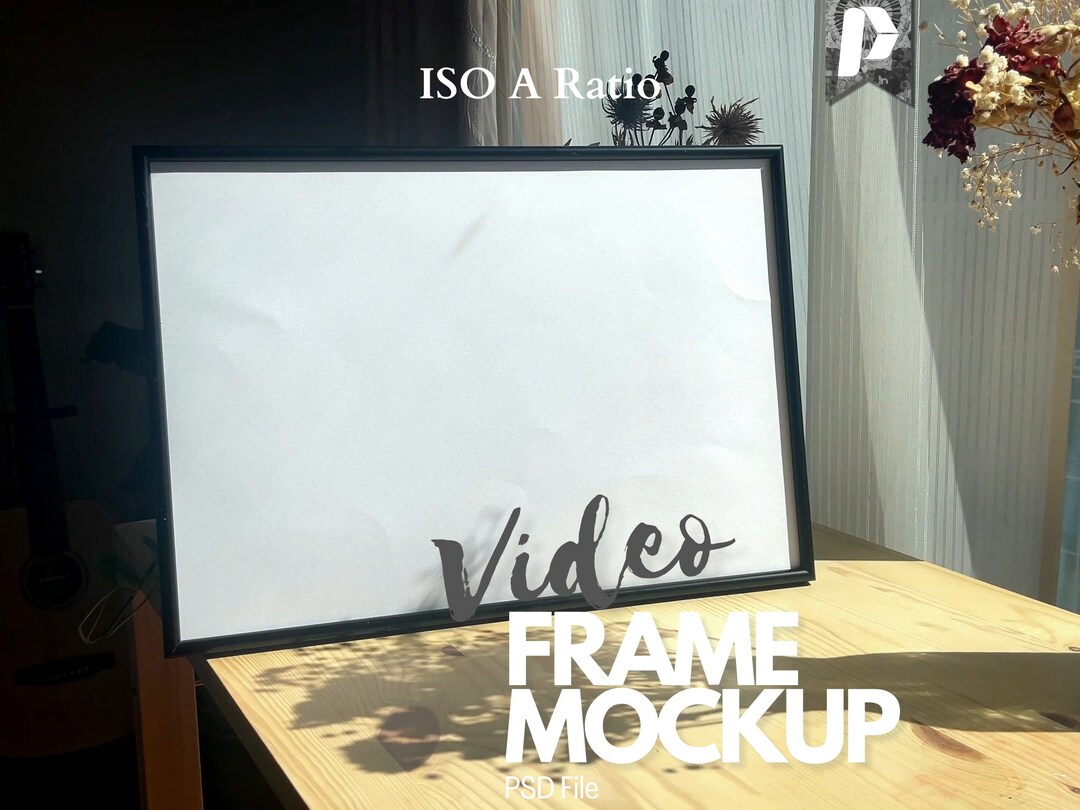 Video Mockup for Wall Art, Horizontal Frame Video Mockup, Black Frame ...