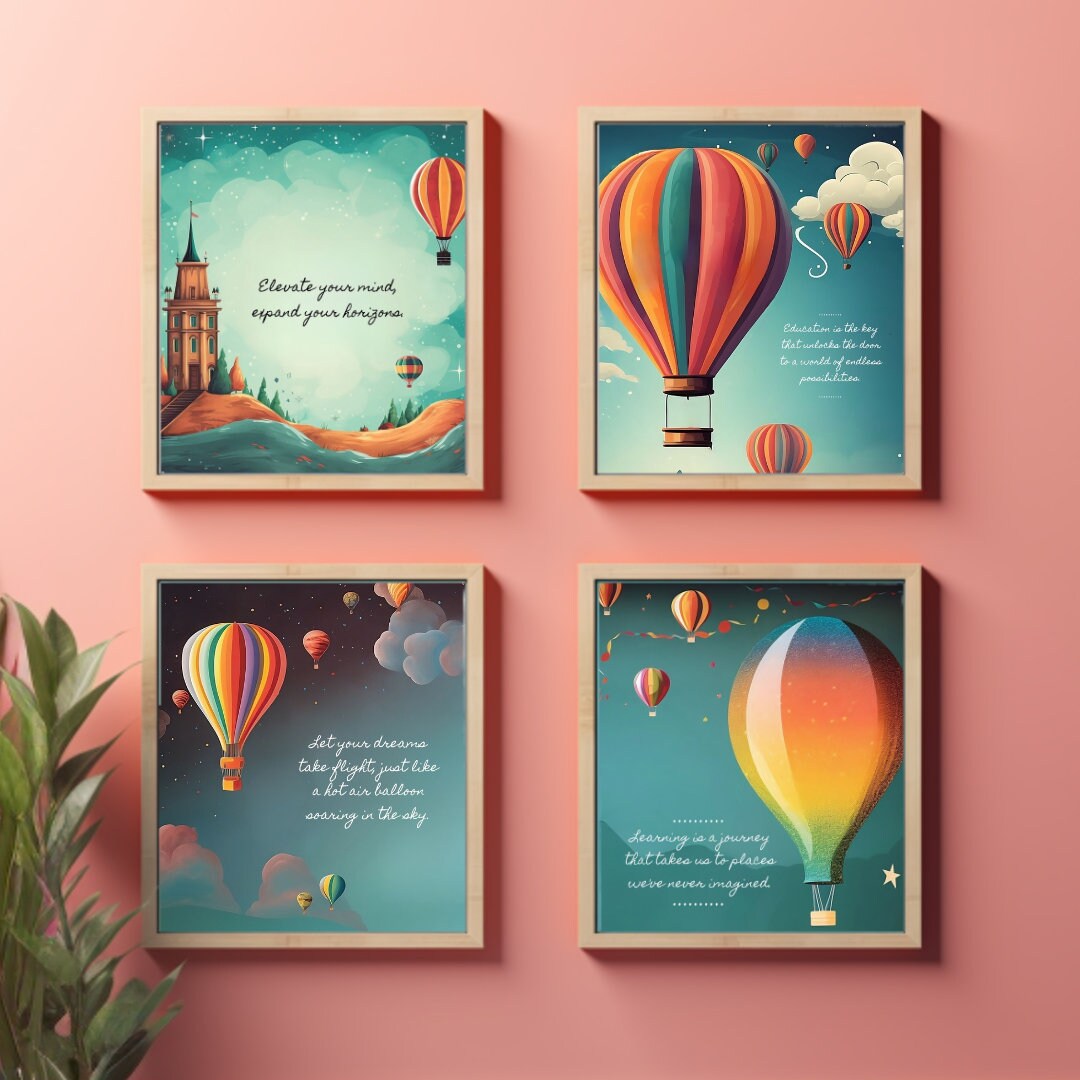 Conjunto de 4 carteles imprimibles motivacionales en globo aerostático ...