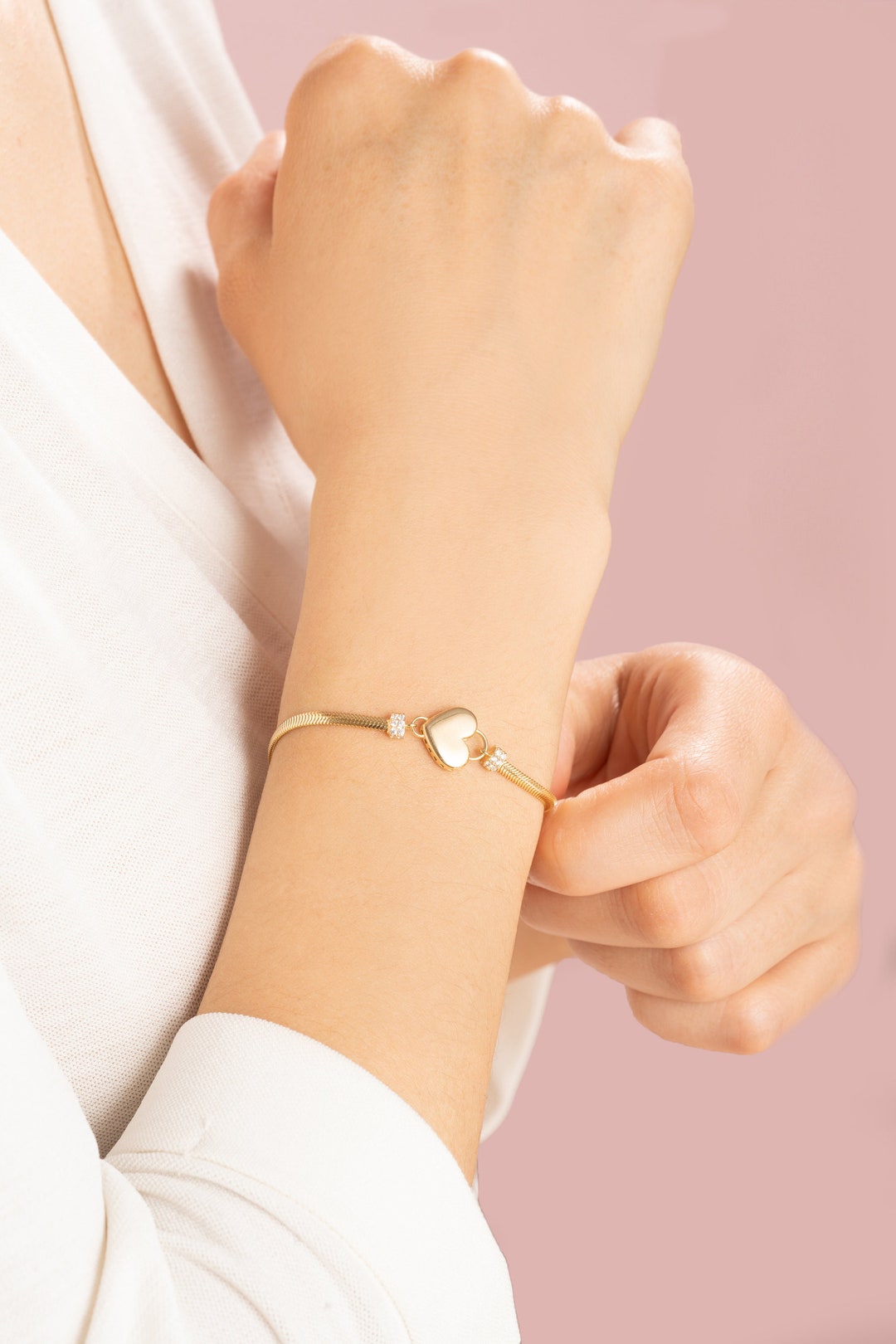 14k Gold Heart Bracelet Heart Bracelet Gold Bracelet Love - Etsy