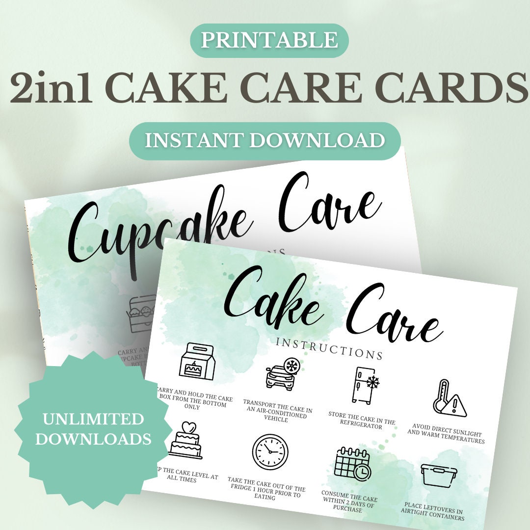 Watercolor Cake & Cupcake Care Card, Bakery Instructions (printable) - Etsy