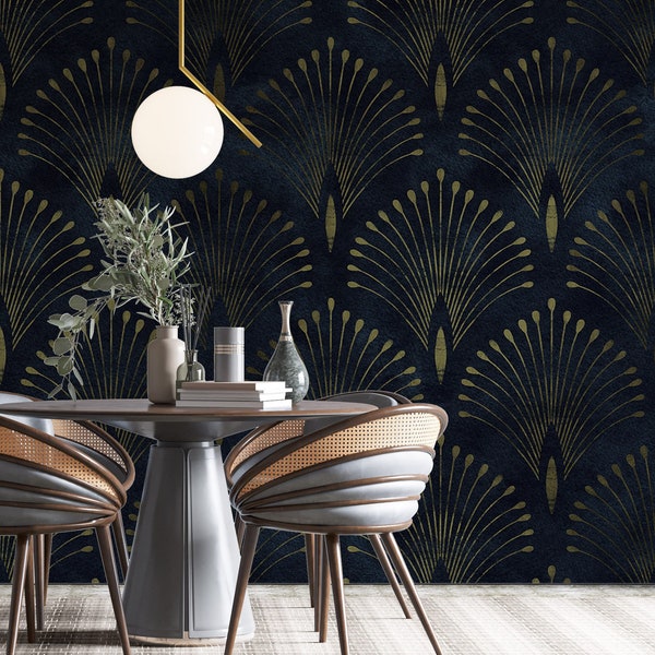 Navy Gold Wallpaper - Etsy