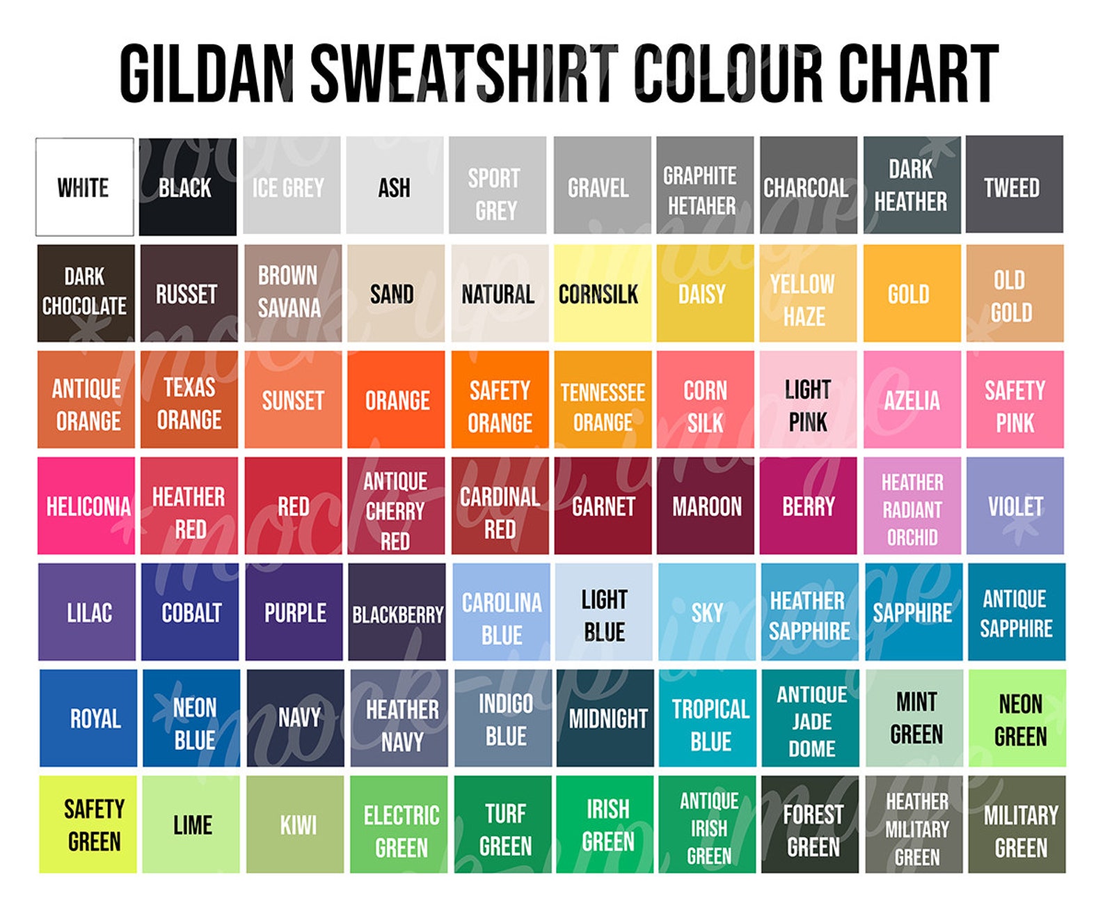 Gildan 18000 Color Guide Gildan Colour Guide Simple Color Chart Gildan ...