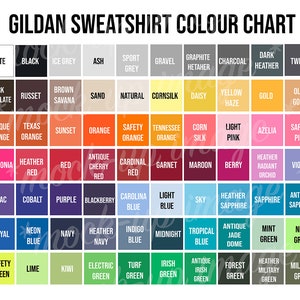 Gildan 18000 Color Guide Gildan Colour Guide Simple Color Chart Gildan ...