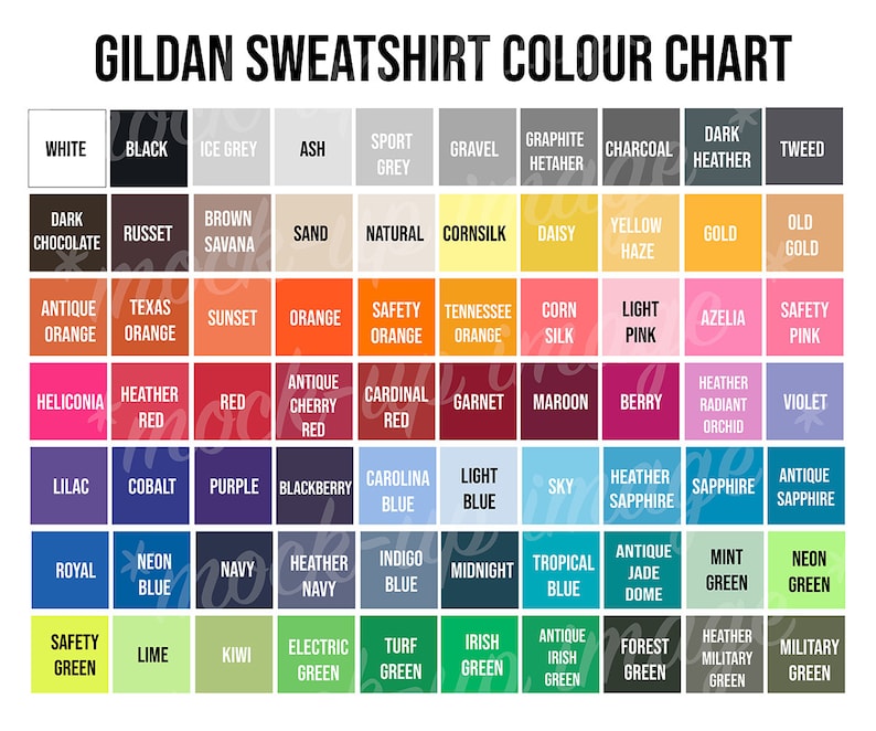 Gildan 18000 Color Guide Gildan Colour Guide Simple Color Chart Gildan ...