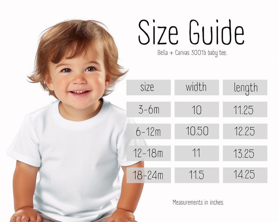 Bella Canvas 3001b Size Chart Baby Tshirt Size Chart - Etsy