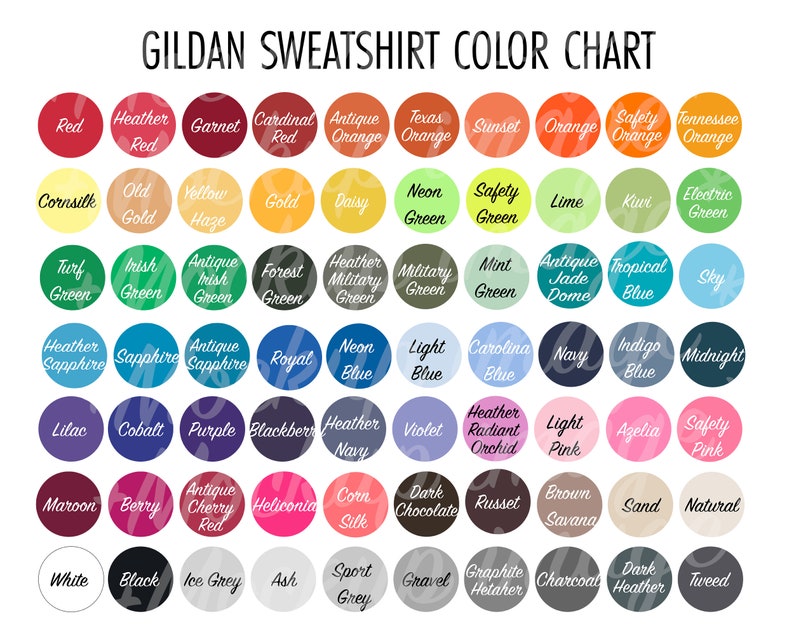 Gildan 18000 Sweatshirt Color Chart Guide (PNG) - Etsy