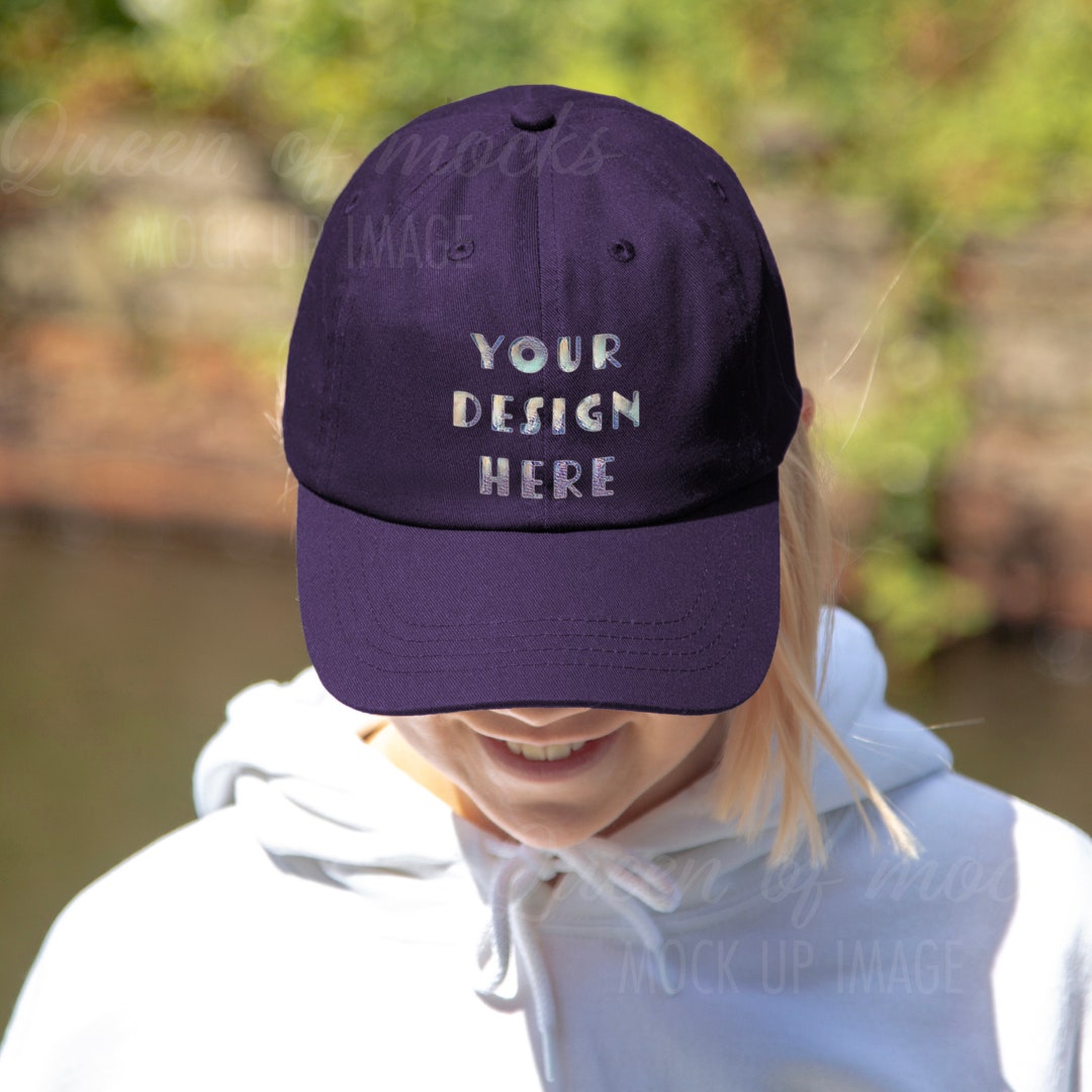 Purple Baseball Cap Mockup Printify Unisex Twill Hat Purple Cap Model ...