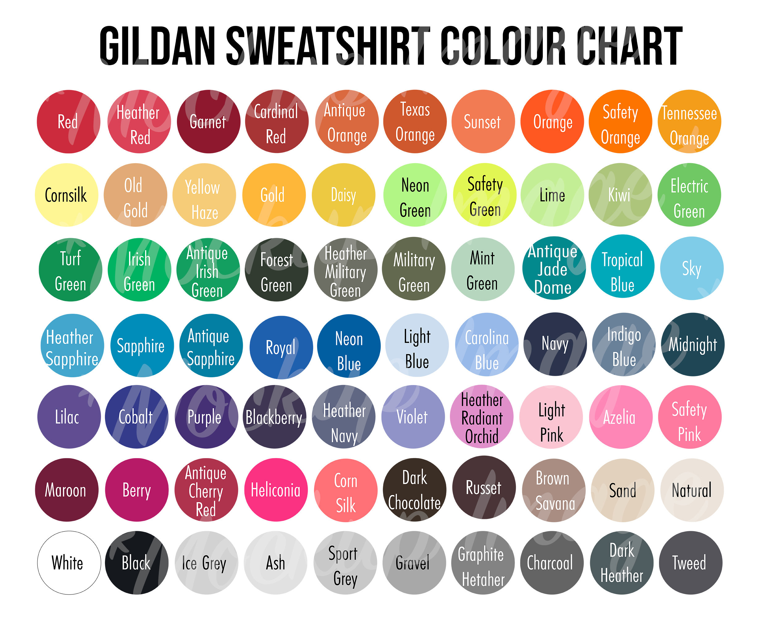 Gildan 18000 Color Chart: T-shirt & Sweatshirt Color Guide (PNG) - Etsy
