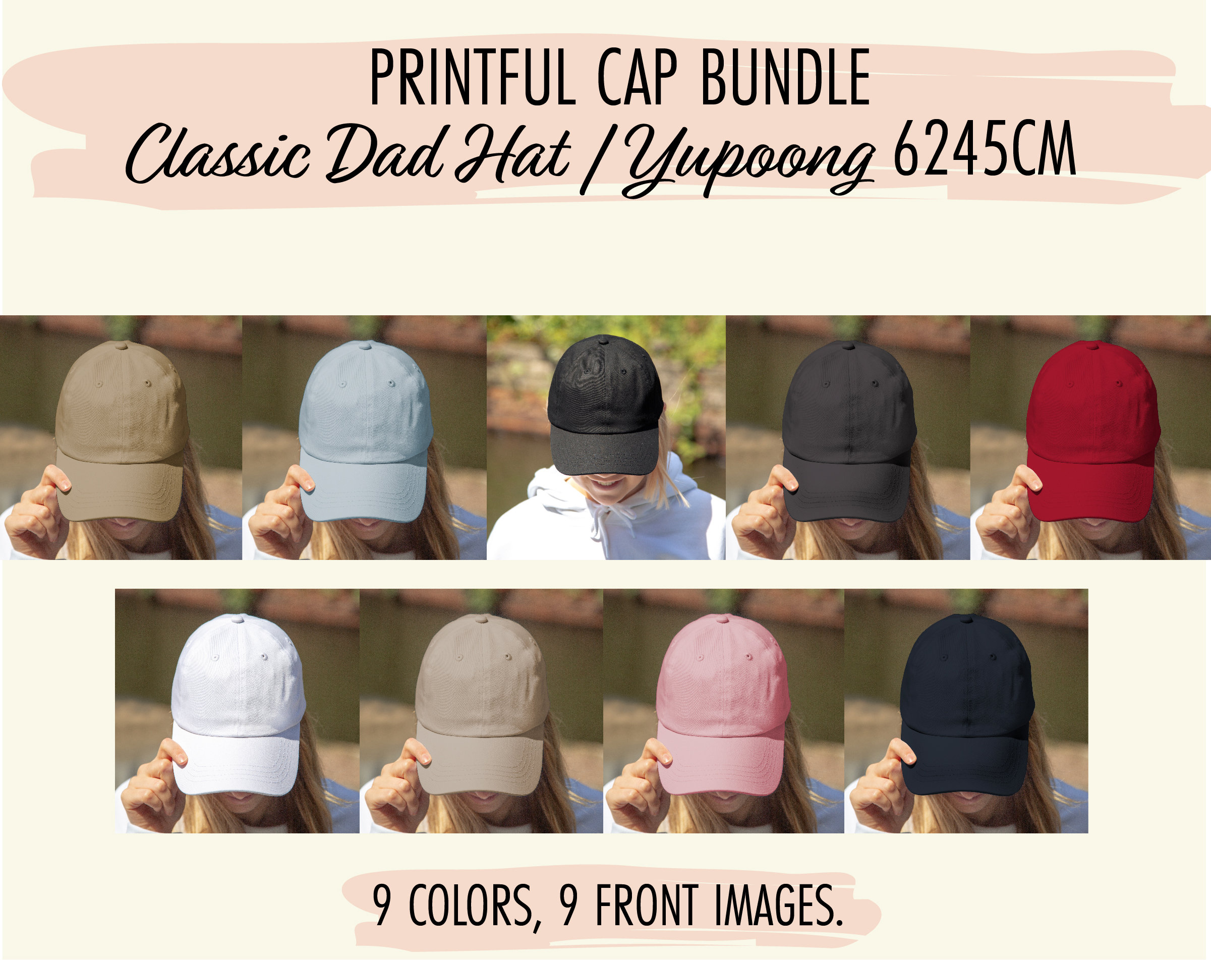 Printful Dad Hat Mockup Bundle Classic Dad Hat Yupoong 6245cm Baseball Cap Mockup Bundle Cap
