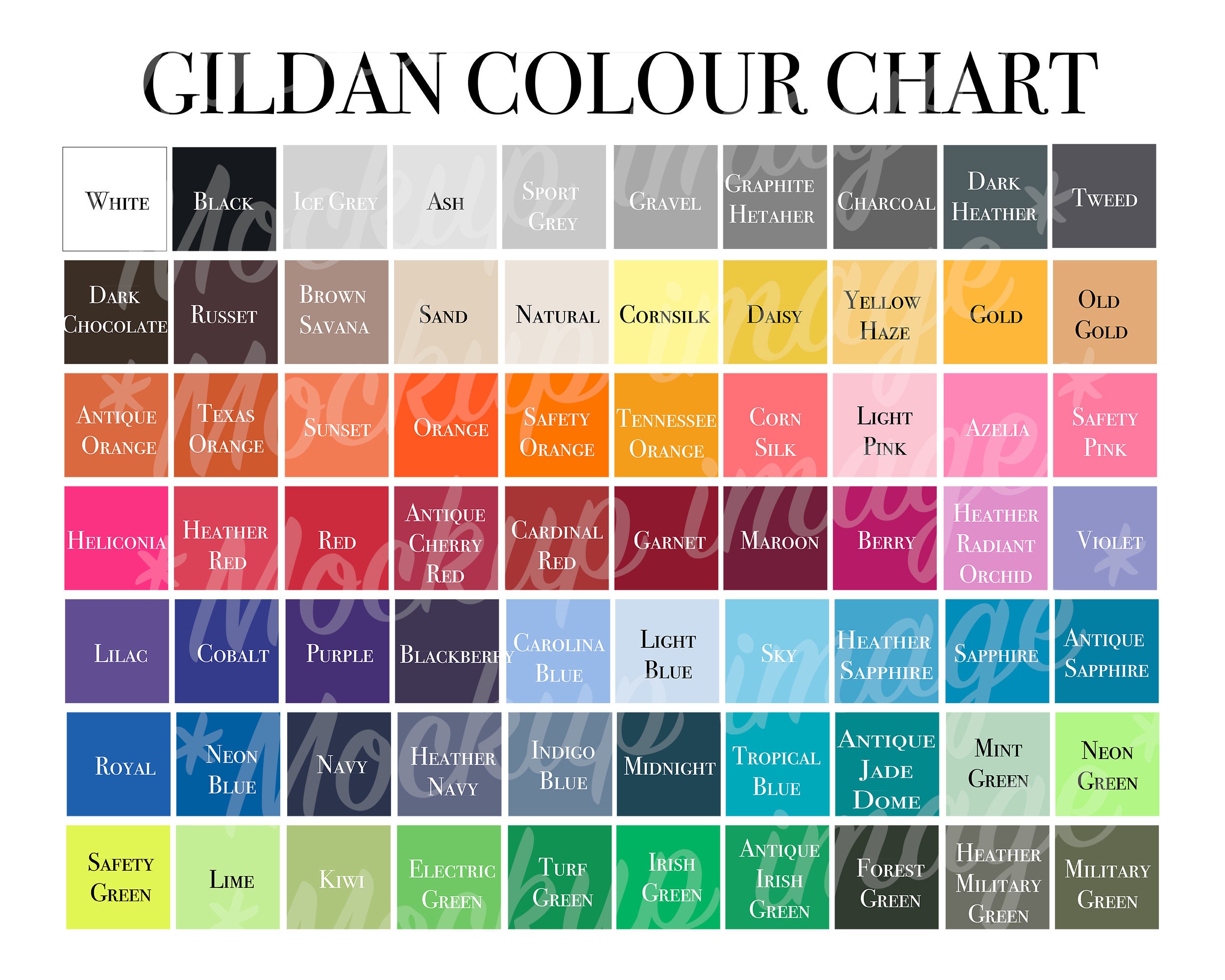 Gildan Color Table Classic Gildan Color Guide Simple Gildan 18000 ...