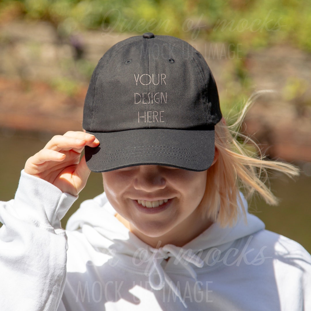 Black Dad Cap Mockup Baseball Cap Model Mockup Black Cap Mockup ...