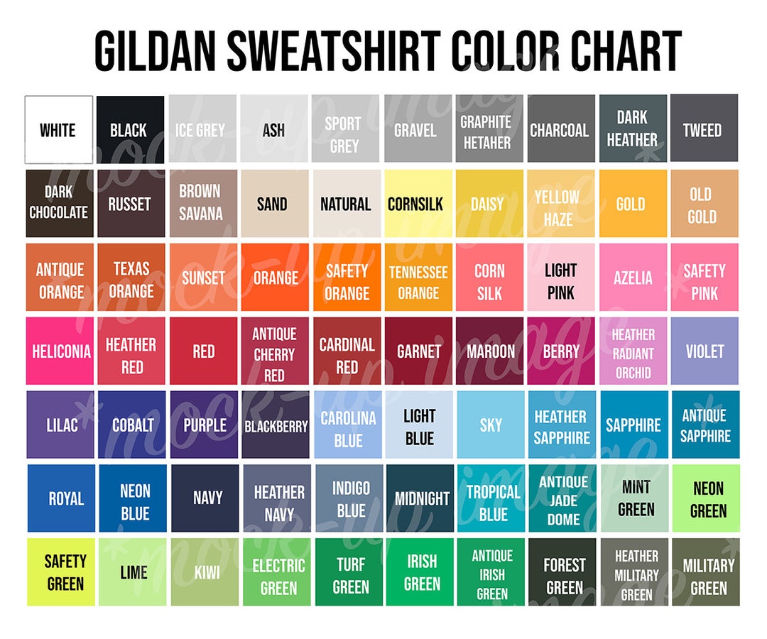 Gildan 18000 Color Guide Gildan Colour Guide Simple Color Chart Gildan ...