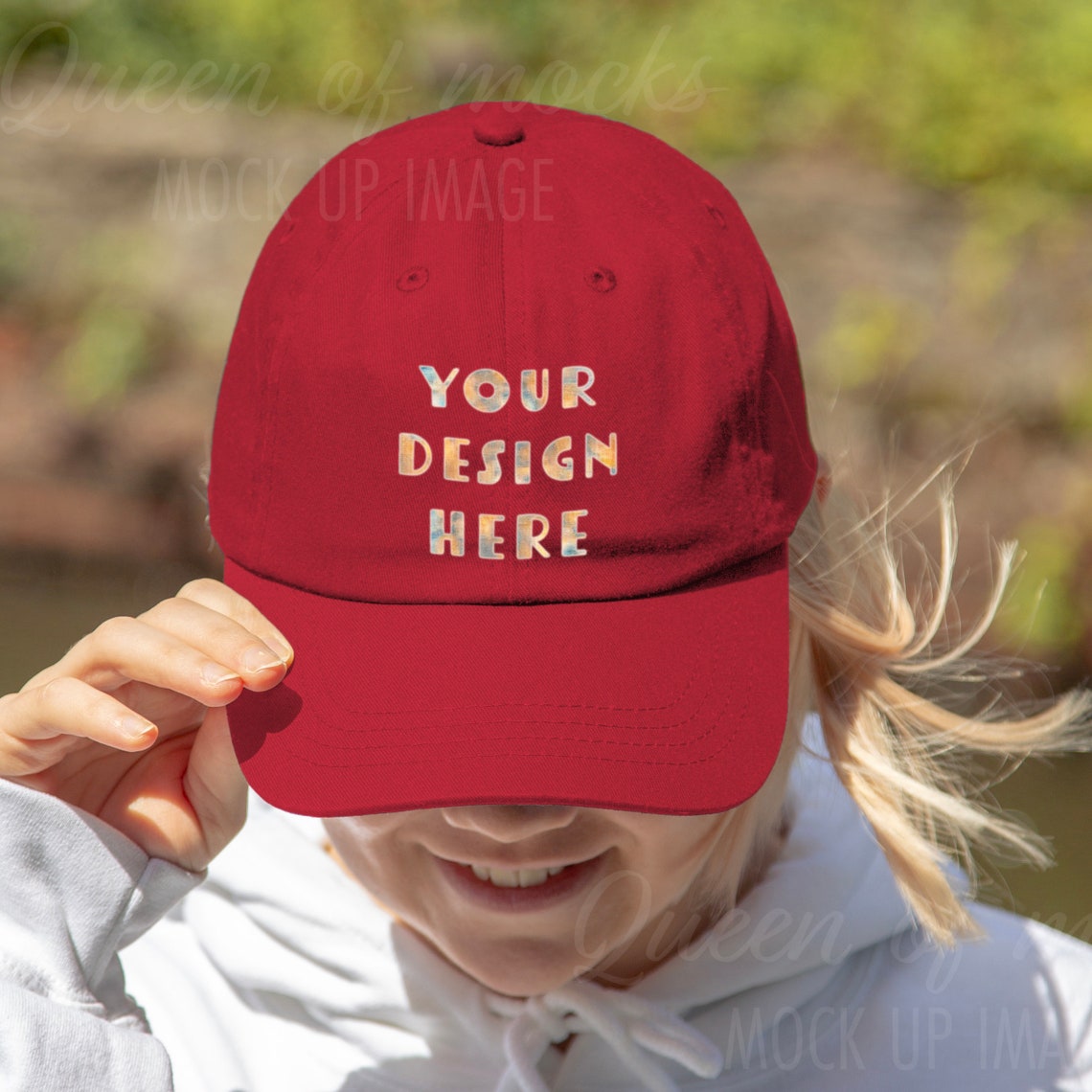 Red Baseball Cap Mockup Printify Unisex Twill Hat Red Cap Model Mockup ...