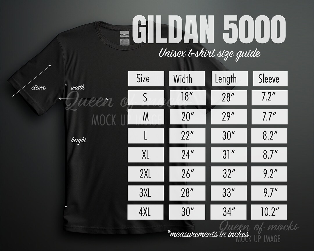 Gildan 5000 Size Guide Black Gildan Size Chart Minimalist Size Chart ...