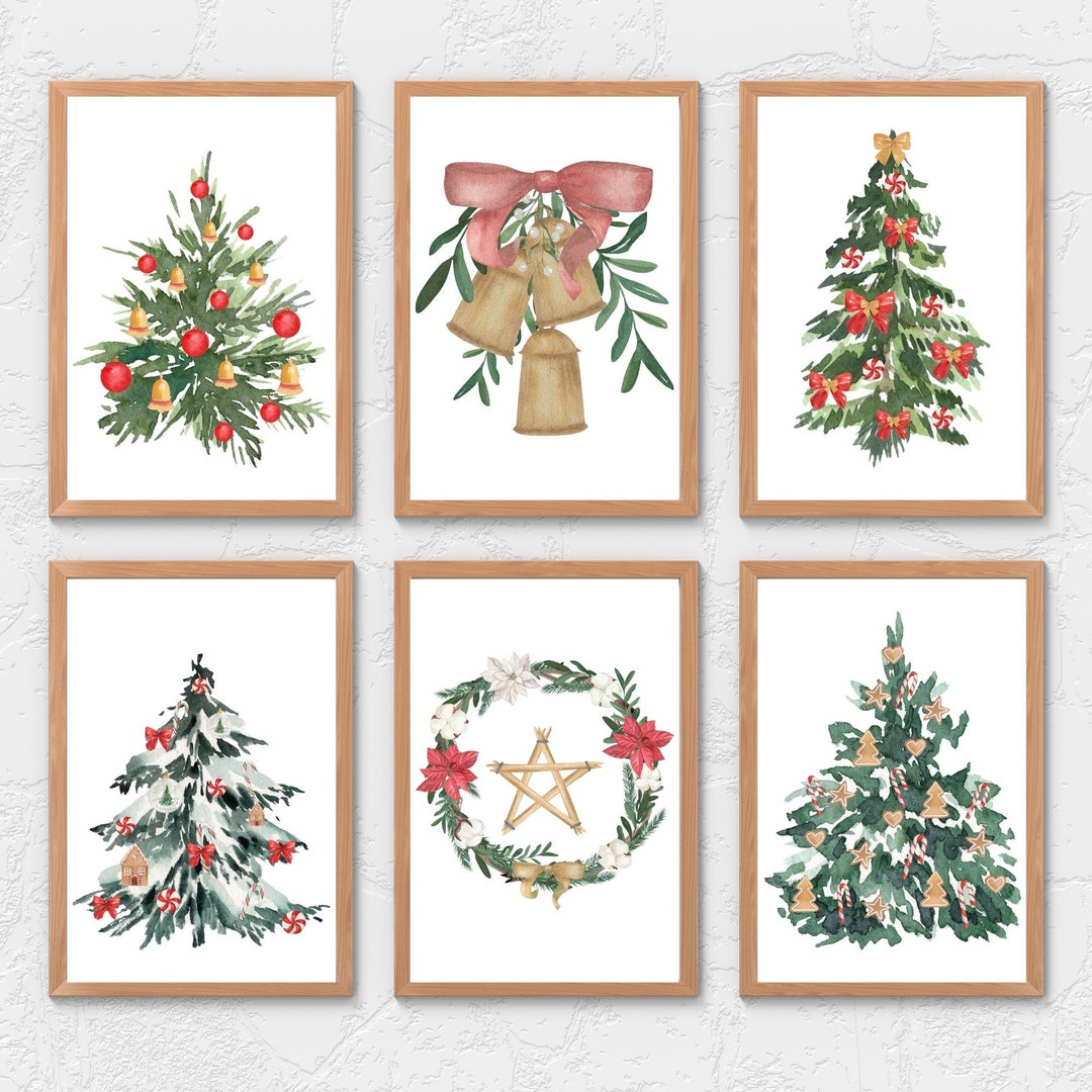 Christmas Tree Prints, 6 CHRISTMAS PRINTS, Farmhouse Christmas Wall Art ...