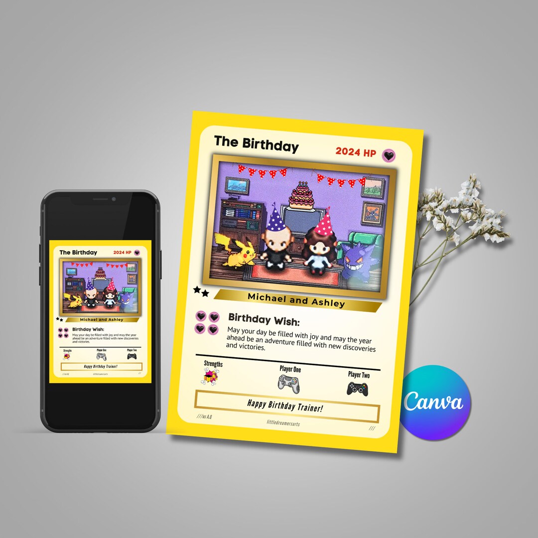 Editable Custom Birthday Pokemon Card Gift for Him or Her, Custom ...