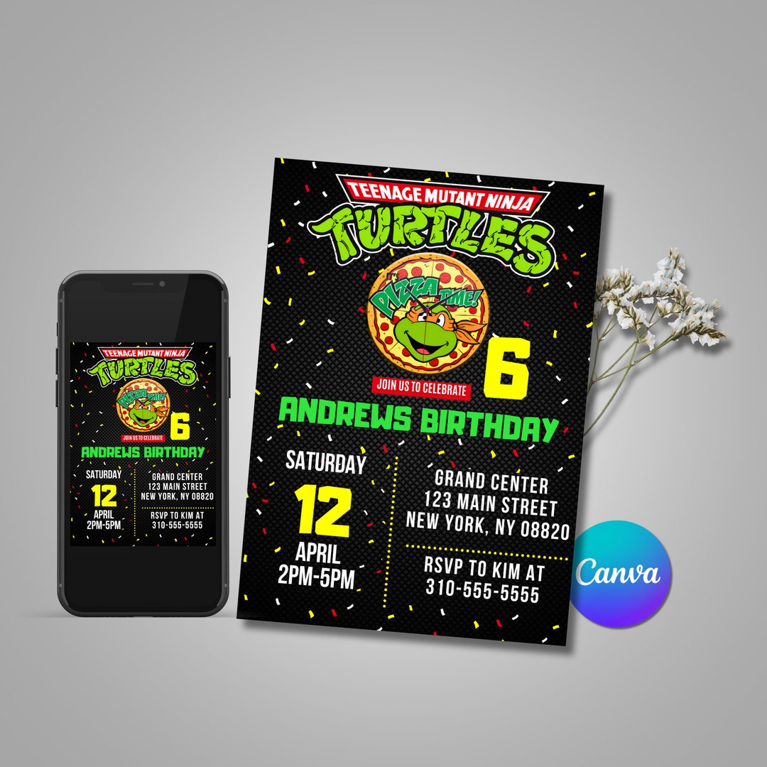 Editable Teenage Mutant Ninja Turtles Birthday Invitation Kids Themed ...