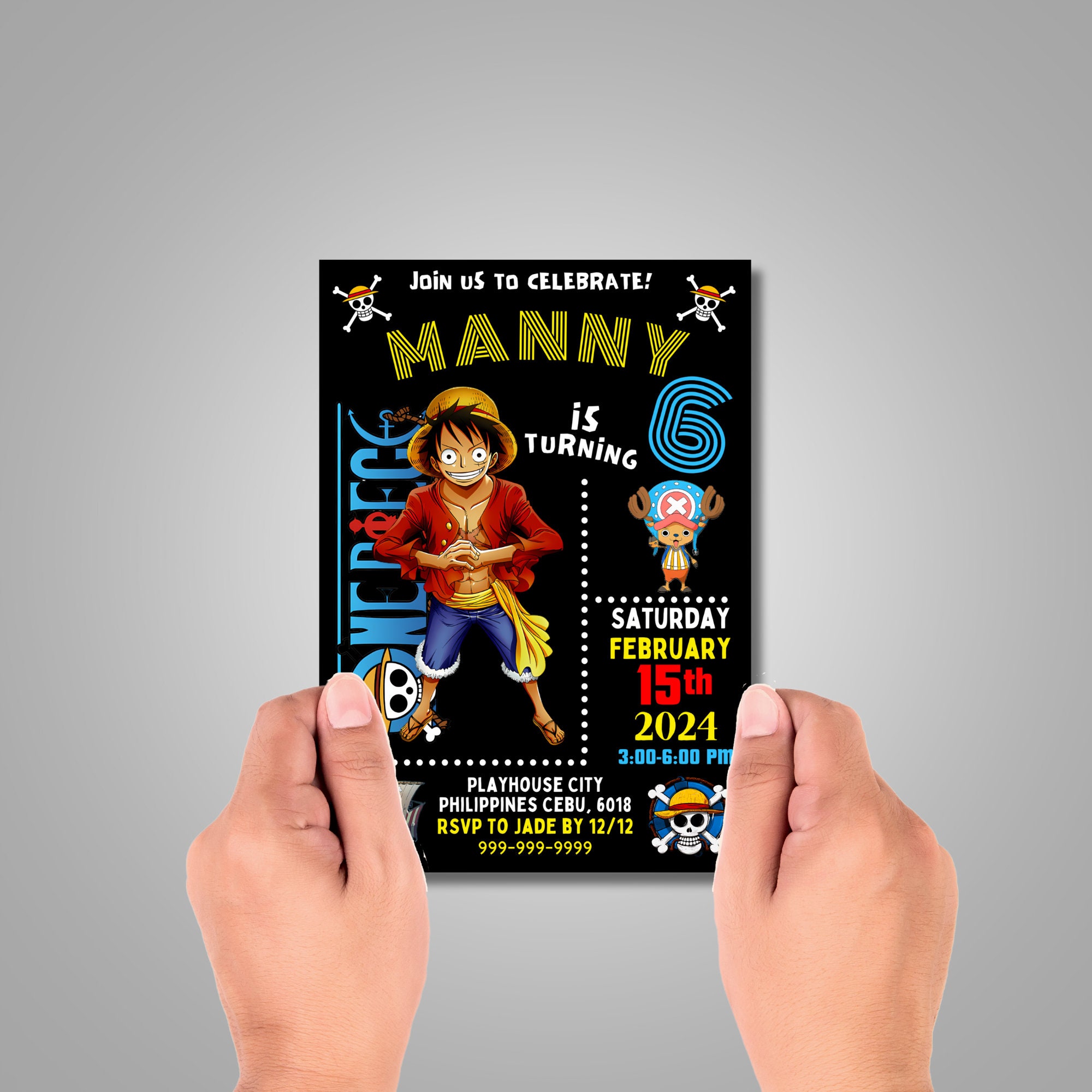 Editable One Piece Birthday Invitation, Pirates Party Invite, Anime ...