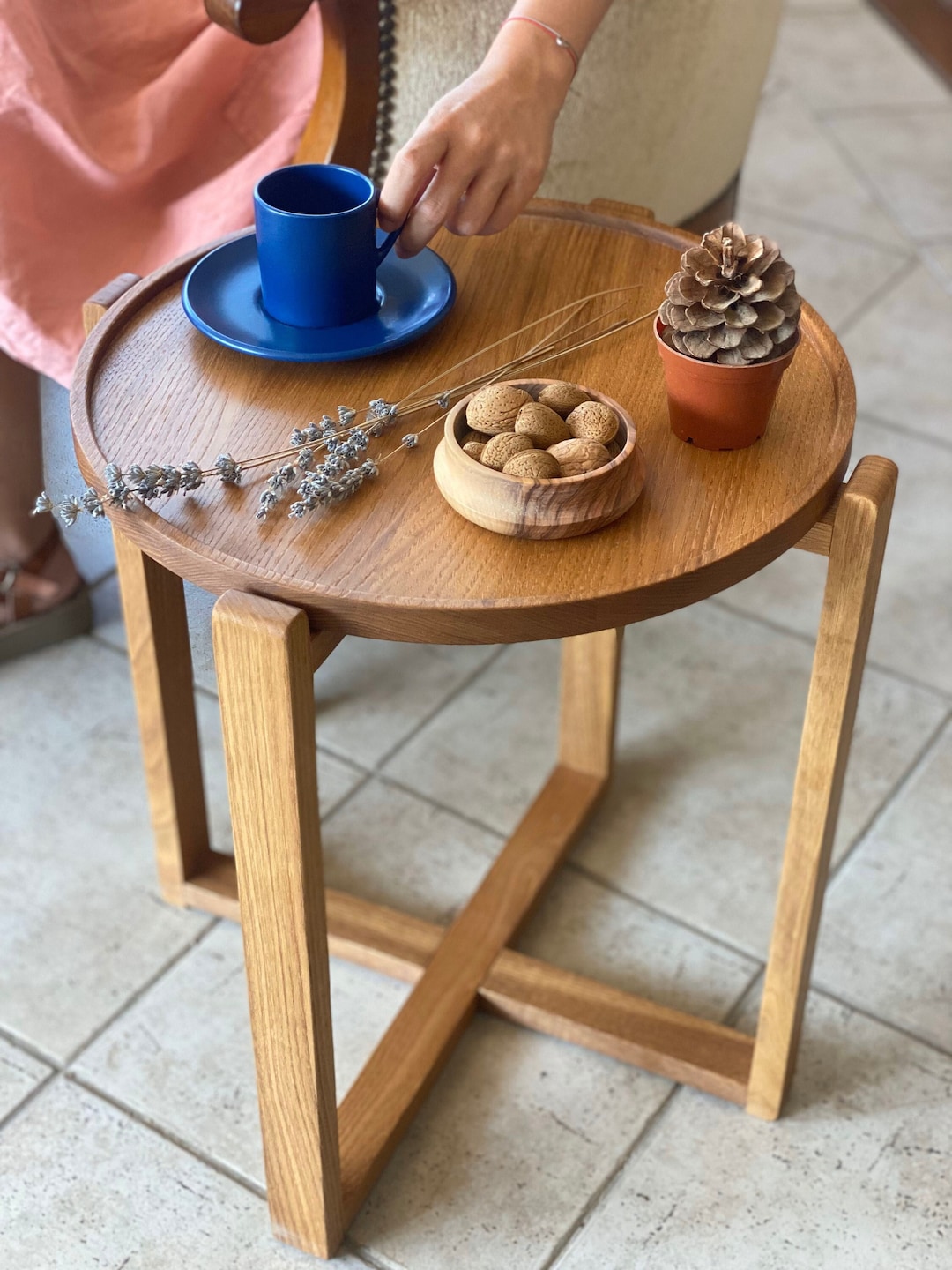 Wooden Round Chestnut Coffee Table, Modern Coffee Table, Round Coffee ...