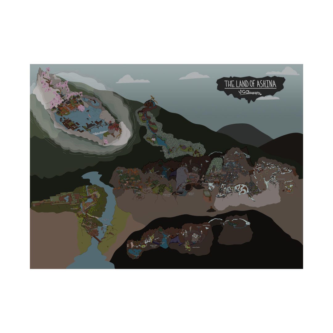 Illustrated World Map of Ashina - Etsy Australia