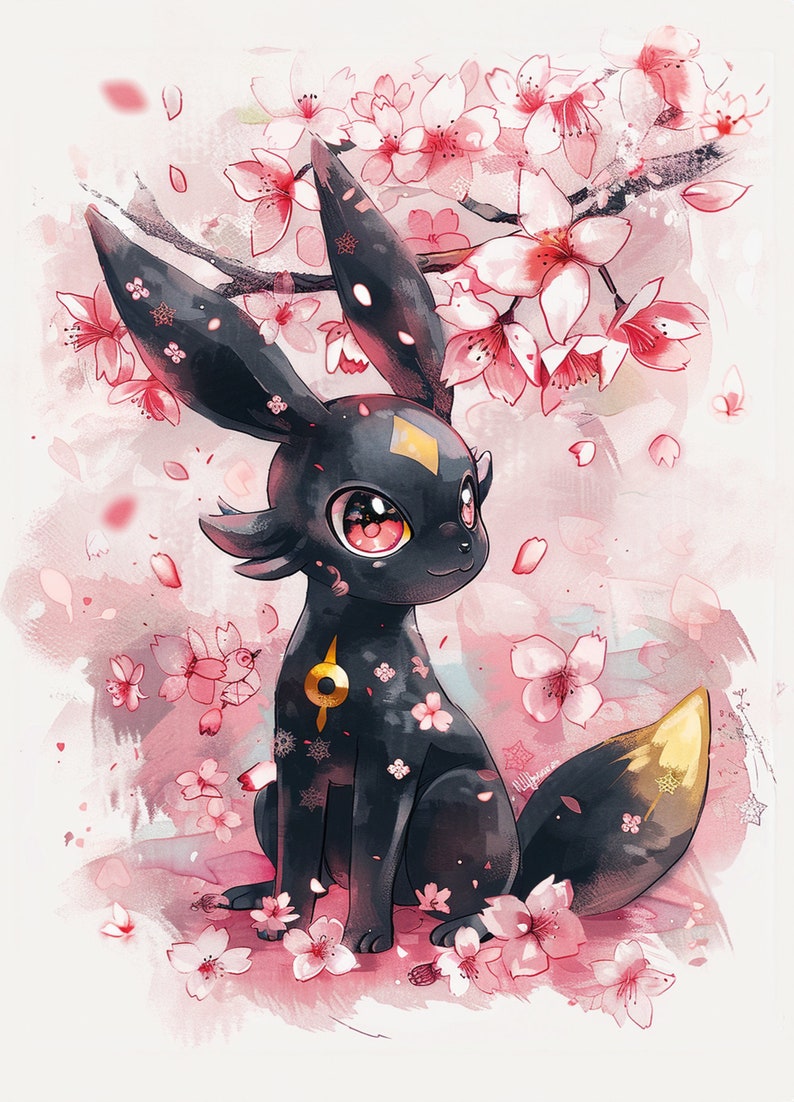 Japan Cherry Blossom Postcard Pokemon Umbreon AI Artwork Download - Etsy