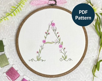 Floral Alphabet Letter A Hand Embroidery Pattern Design PDF Digital ...