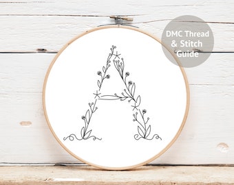 Floral Alphabet Initial Embroidery PDF Pattern, Instant Digital ...