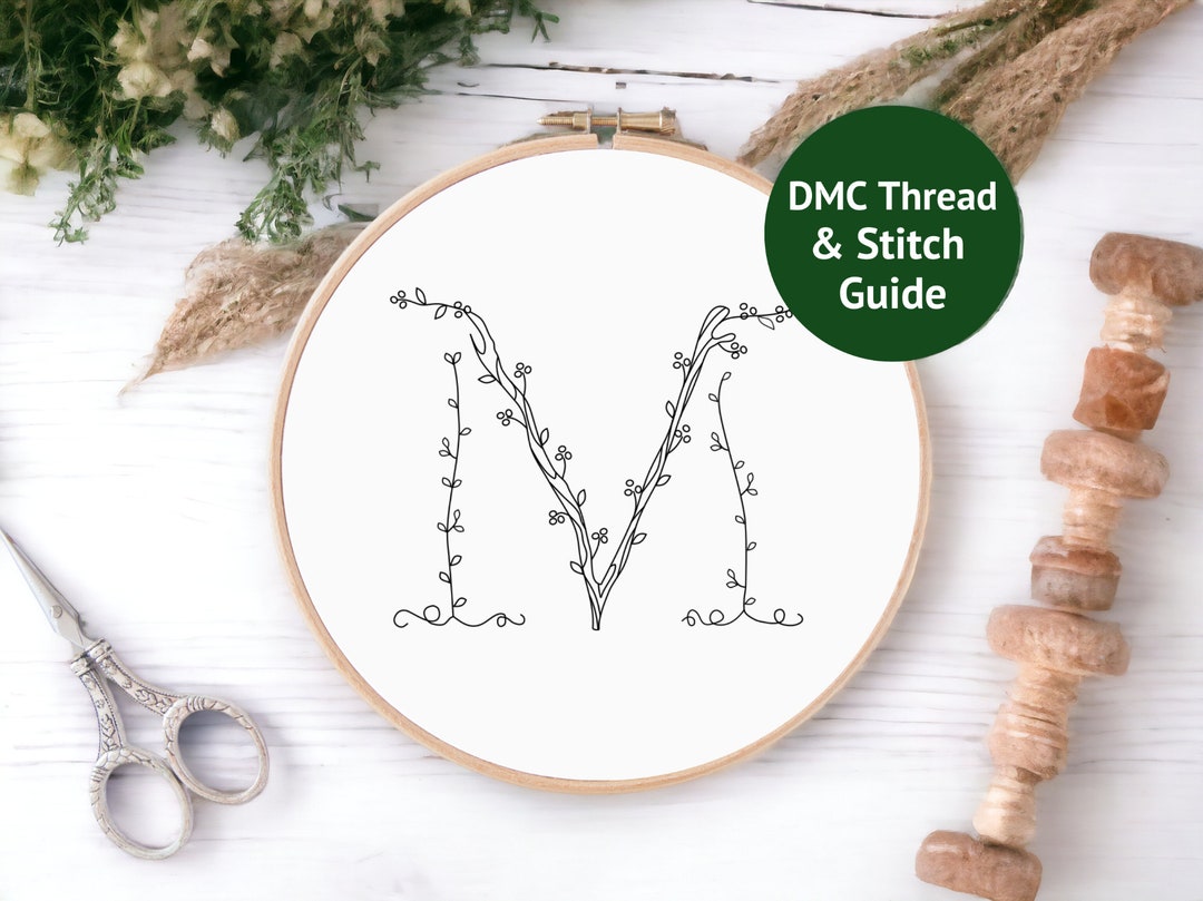 Floral Letter Embroidery Pattern, Letter M, Floral Alphabet Embroidery ...