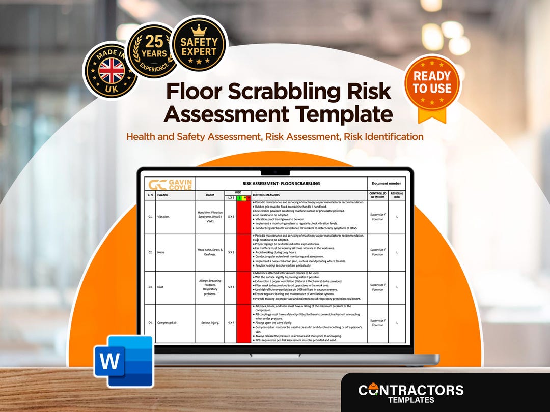 Floor Scrabbling Risk Assessment Template | Surface Preparation Safety ...