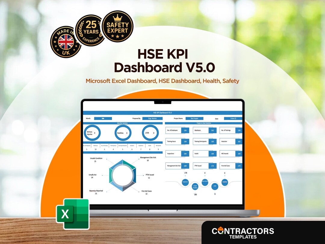 HSE Dashboard Template V5.0 | Excel Health & Safety KPI Tracker ...