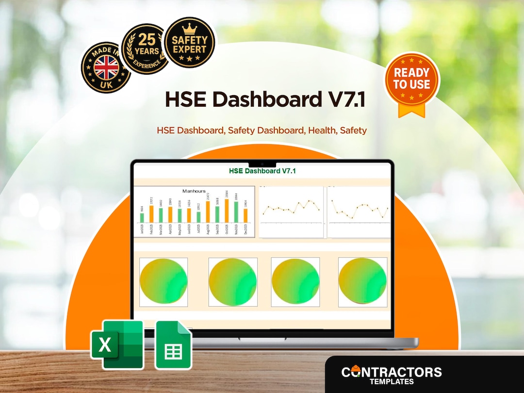 HSE Dashboard V7.1 | Excel Health & Safety KPI Tracker | Environmental ...