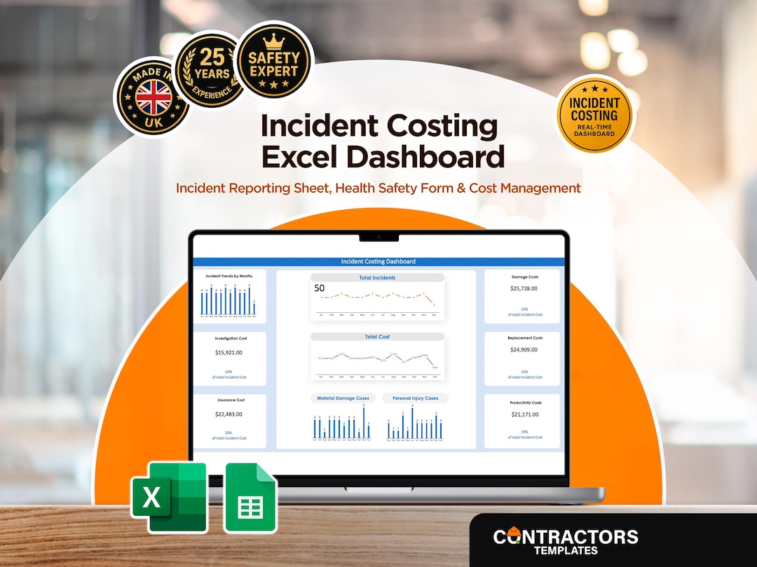 Incident Costing Dashboard | Excel Safety KPI Template | Track ...