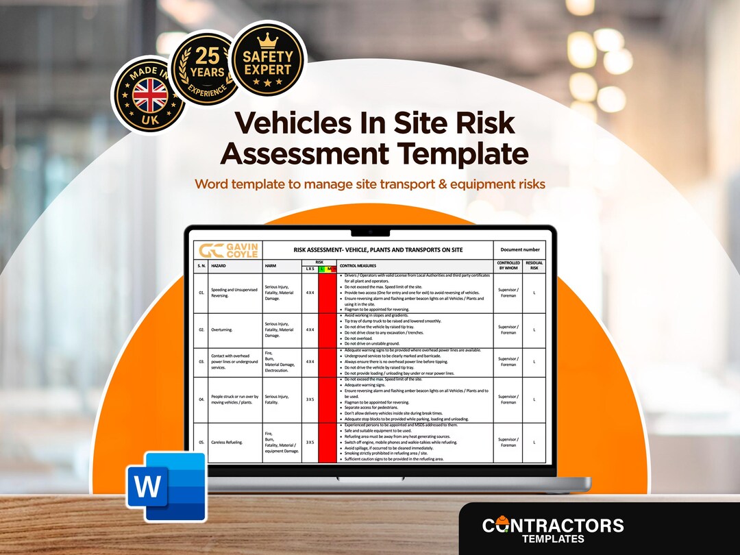 Site Vehicle Risk Assessment Template: Editable Safety Document - Etsy