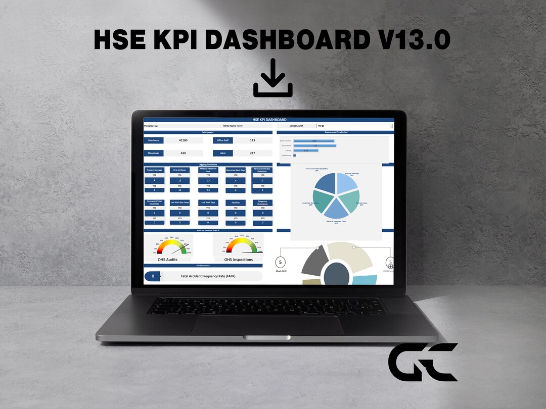HSE KPI Dashboard V13.0, Microsoft Excel Dashboard, HSE Dashboard, Health, Safety, Safety ...