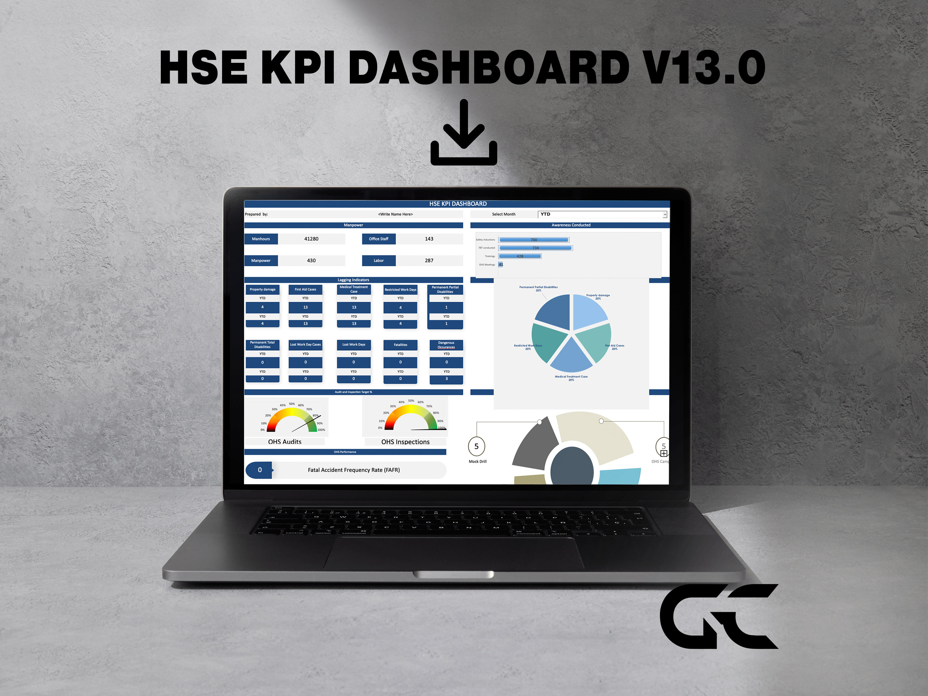 HSE KPI Dashboard V13.0, Microsoft Excel Dashboard, HSE Dashboard ...