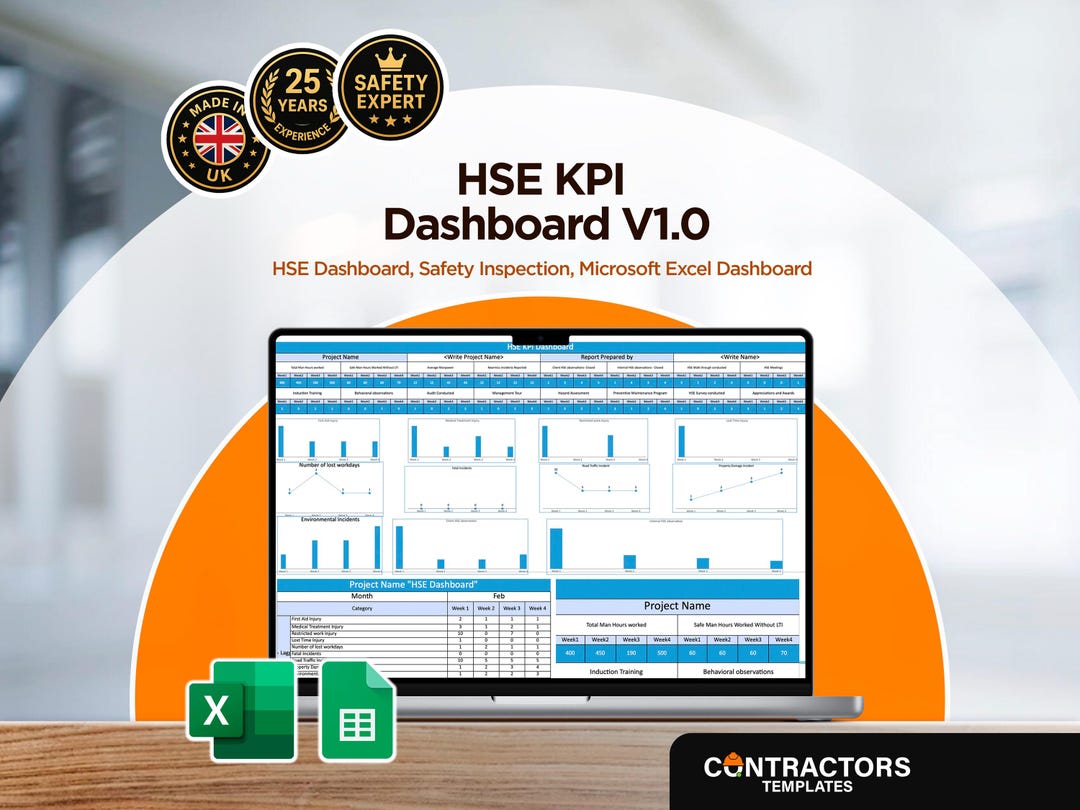 HSE KPI Dashboard: Excel Safety & Environmental Tracking Template - Etsy