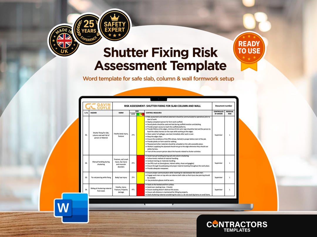 Shutter Fixing Risk Assessment | Formwork Safety Template for Slab ...