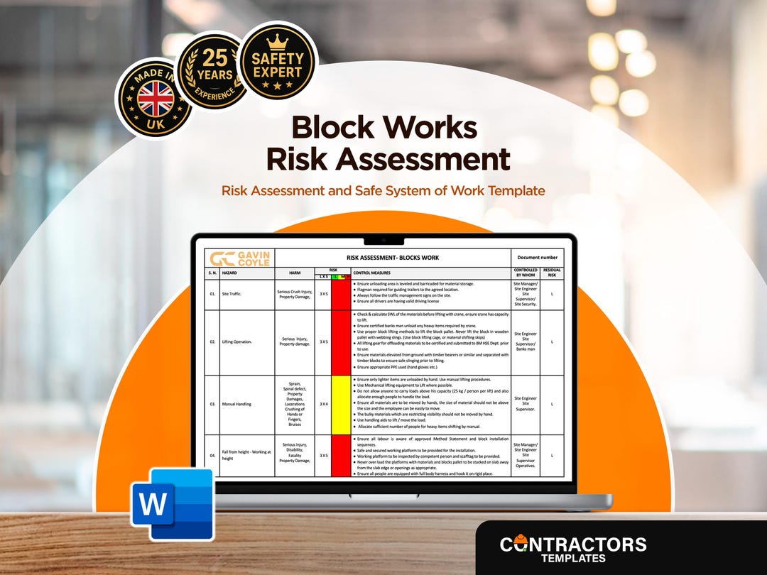 Block Works Risk Assessment Template | Word Safety Document for Masonry ...