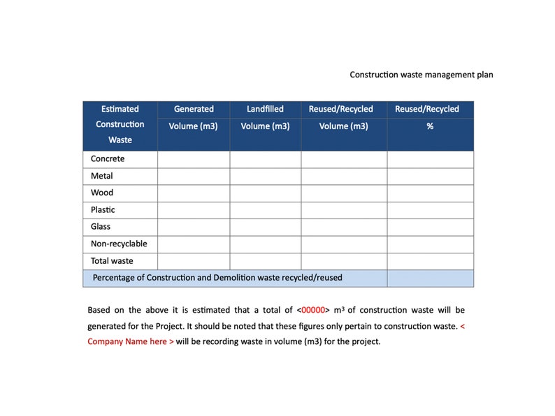 Construction Waste Management Plan Template - Etsy