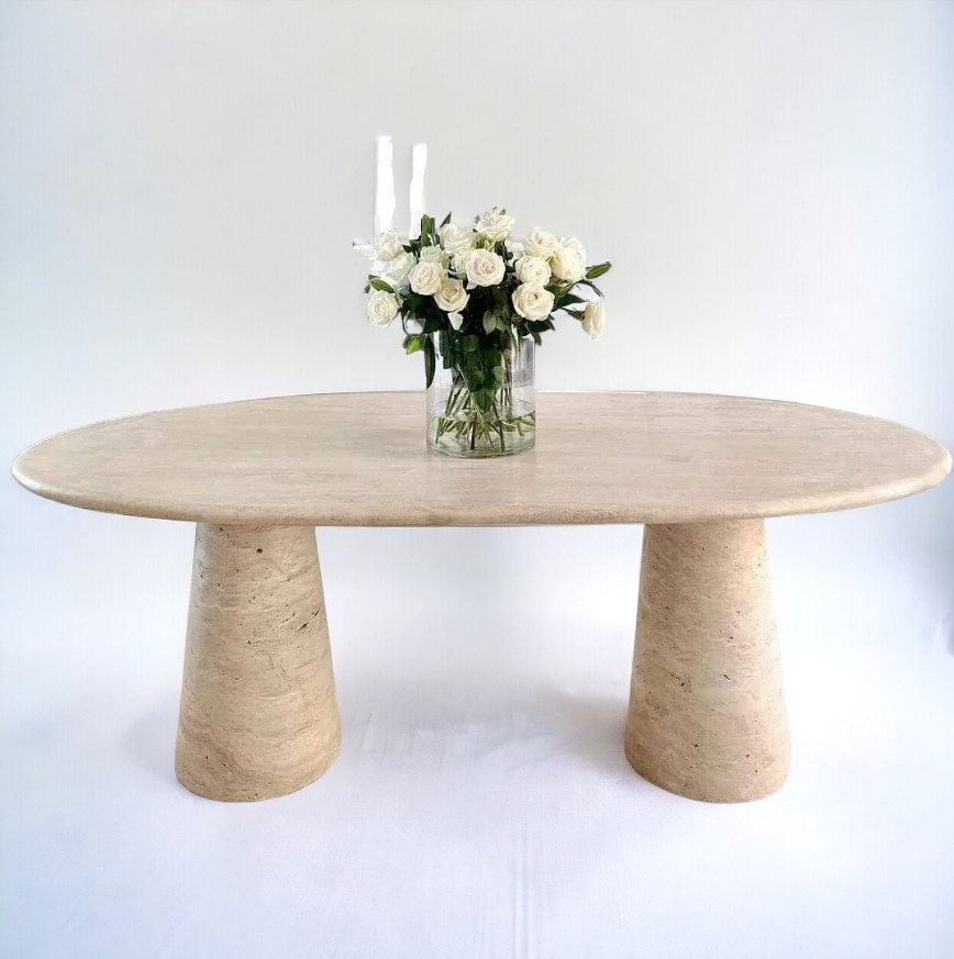 Travertine Dining Table, Dining Room Table, Natural Dining Table, Oval ...