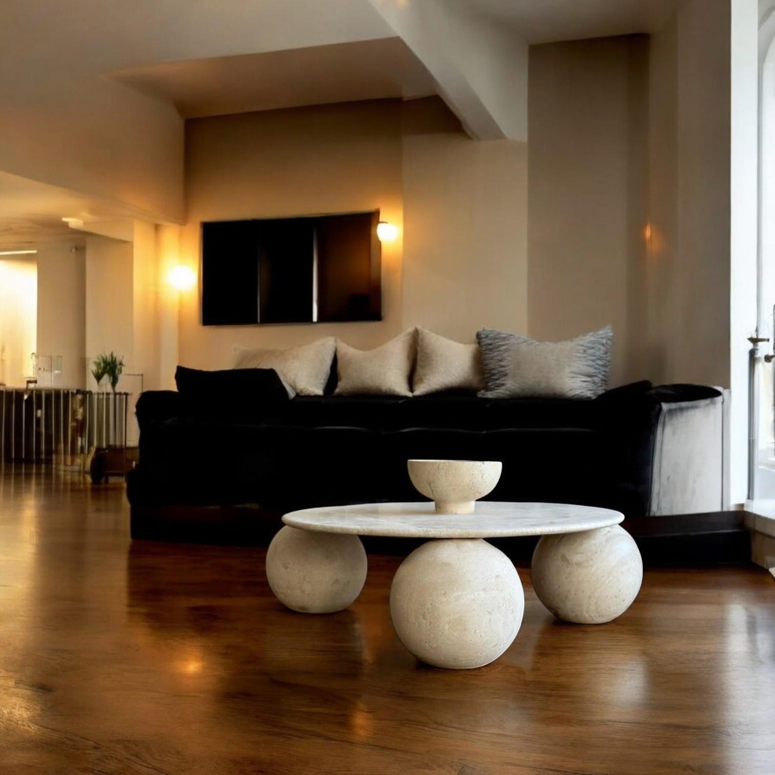 Travertine Balls Coffee Table, Natural Travertine Round Coffee Table ...