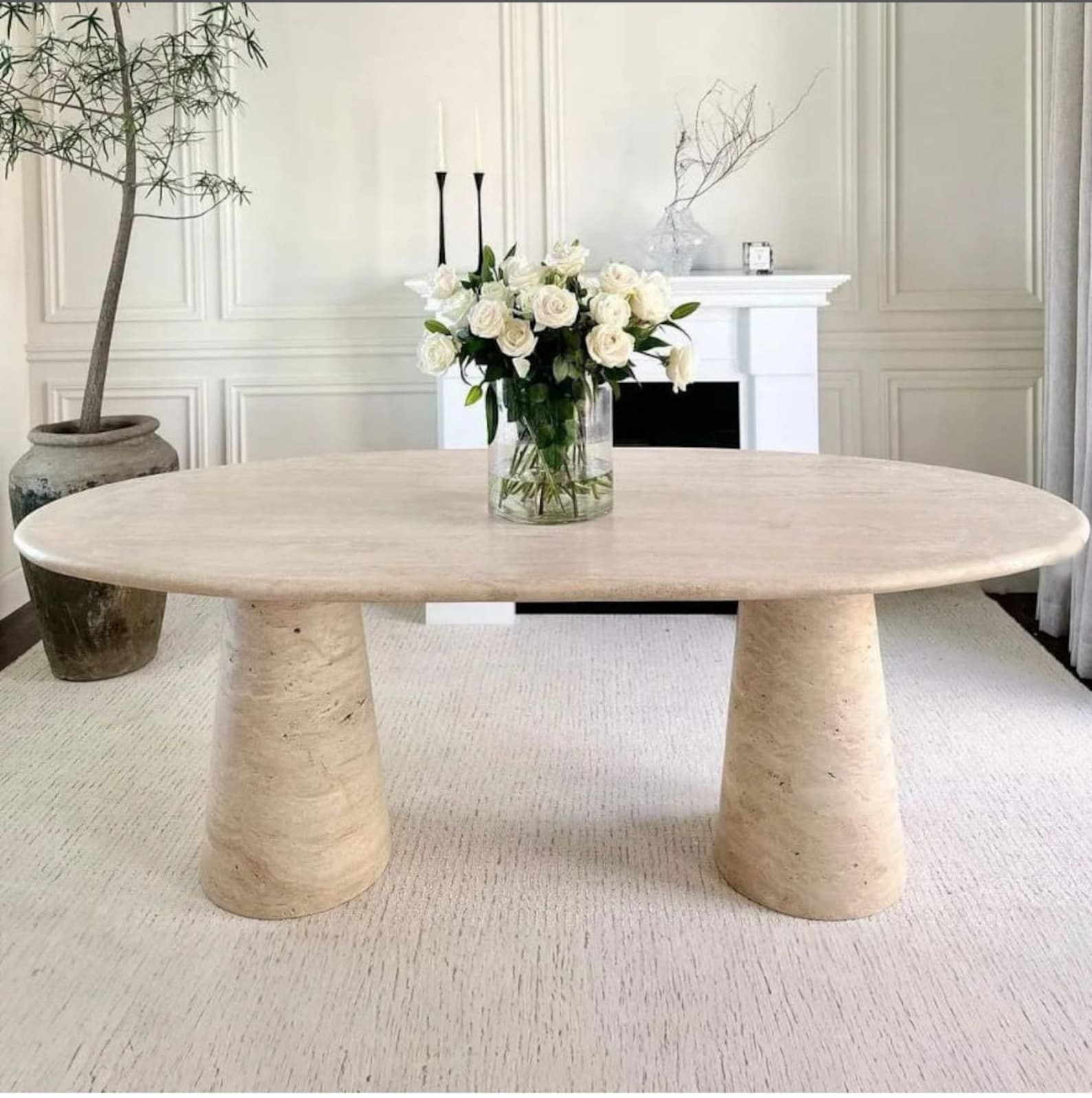 Travertine Dining Table, Dining Room Table, Natural Dining Table, Oval ...