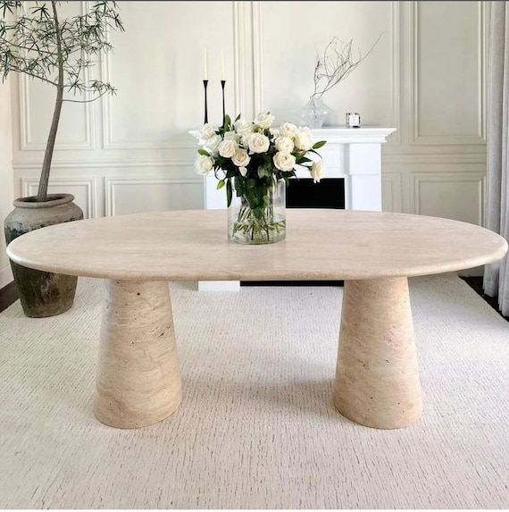 Travertine Dining Table Dining Room Table Natural Dining Table Oval Dining Table Farmhouse Table Naturalness and Elegance in One Etsy
