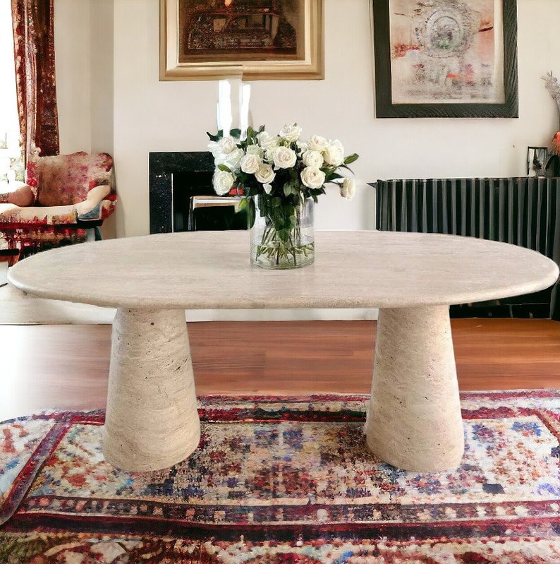 Travertine Dining Table, Dining Room Table, Natural Dining Table, Oval ...
