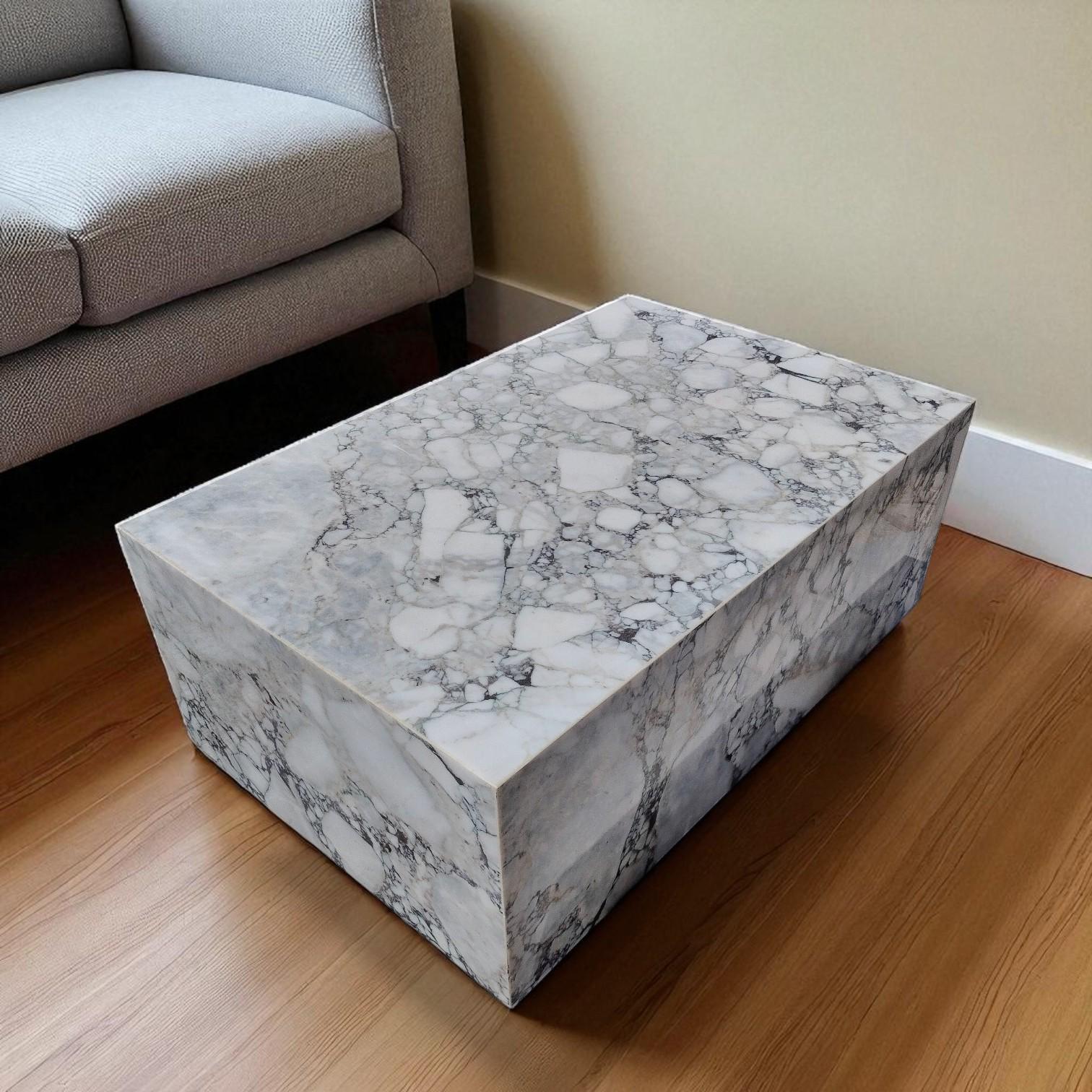 Calacatta Marble Rectangular Prism Coffee Table | Stylish Living Room ...