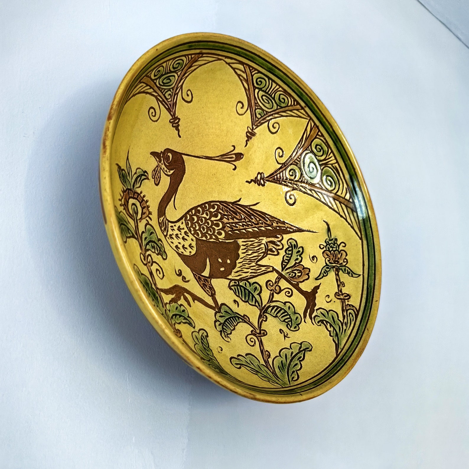 Byzantine Hollow Ceramic Plate Depicting a Mezgeldek Bird, Made in the ...
