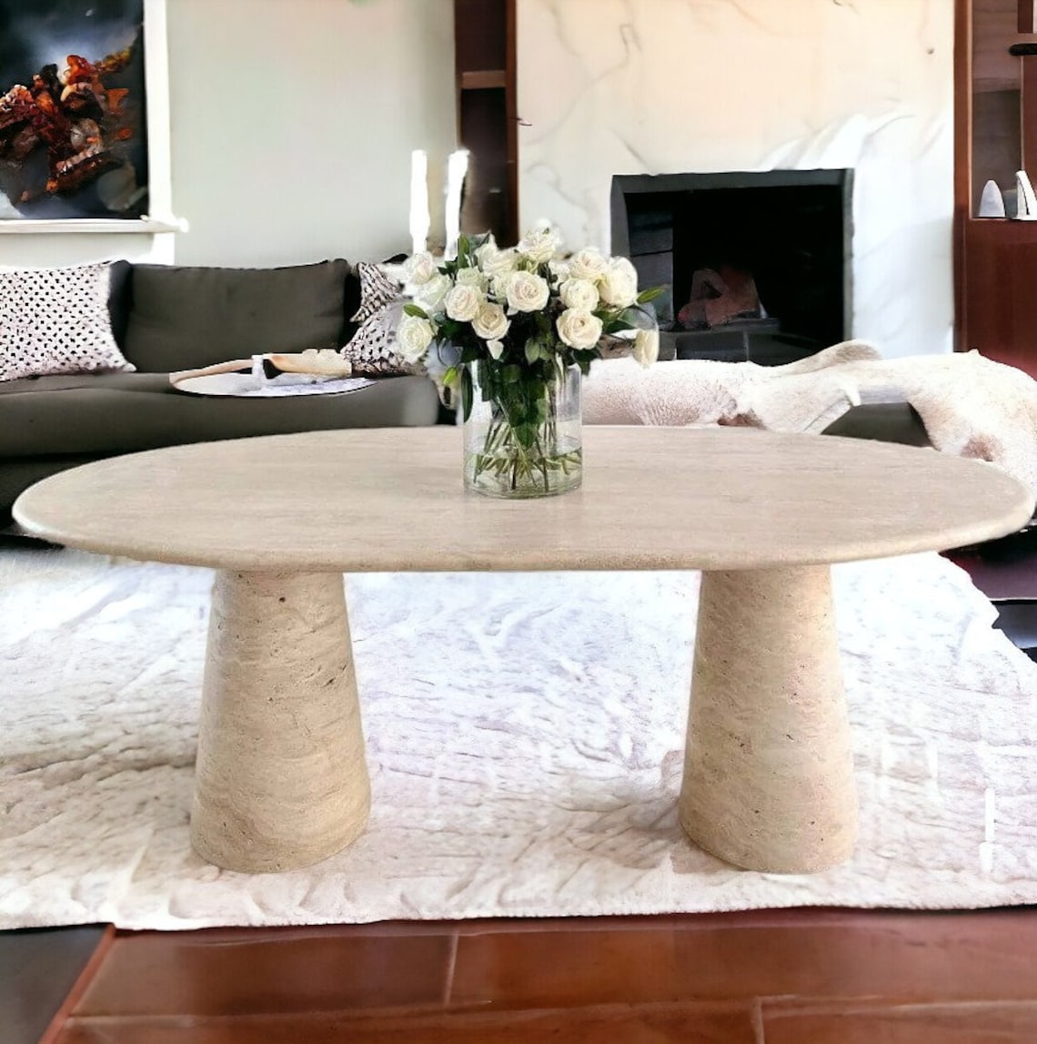 Travertine Dining Table, Dining Room Table, Natural Dining Table, Oval ...