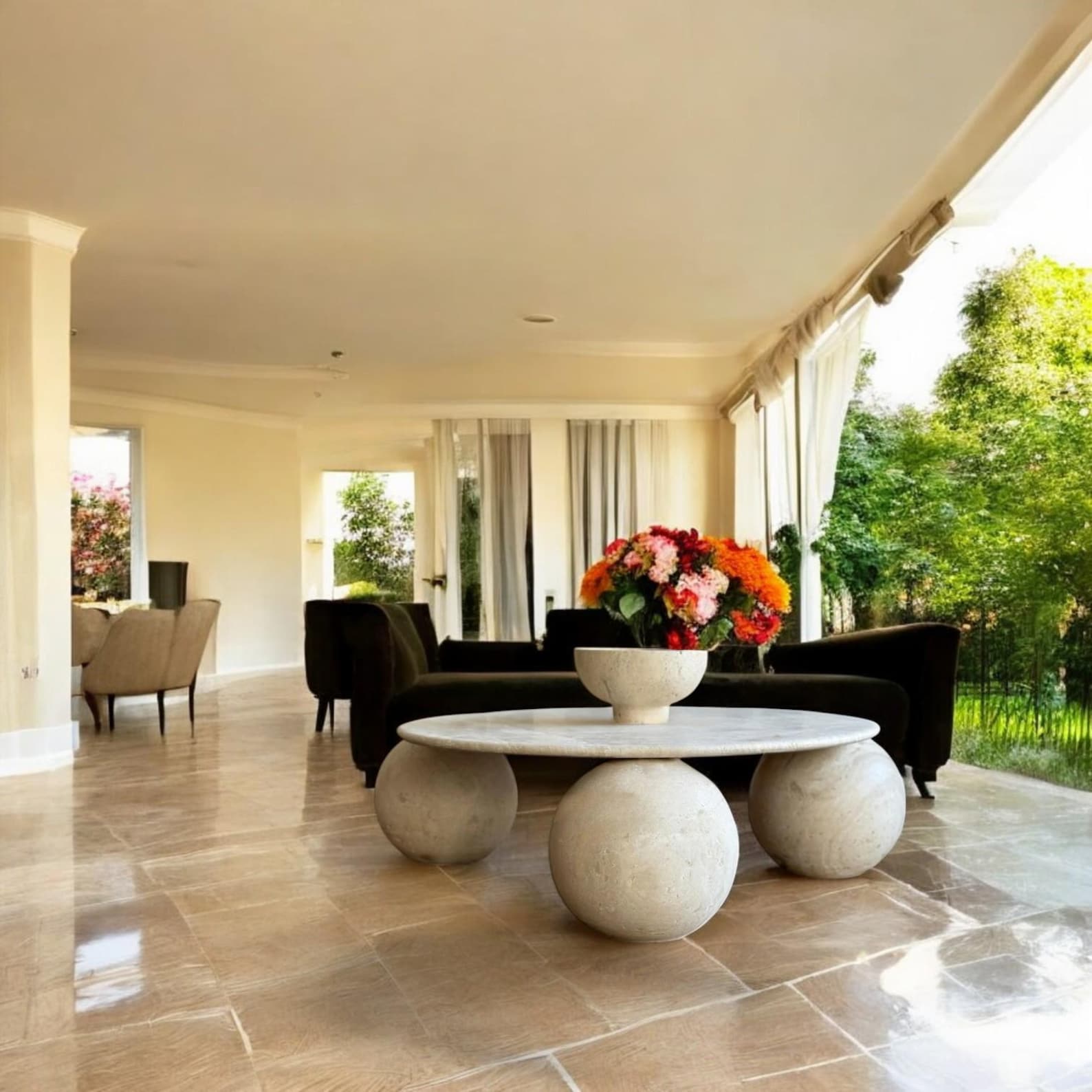 Travertine Balls Coffee Table, Natural Travertine Round Coffee Table ...