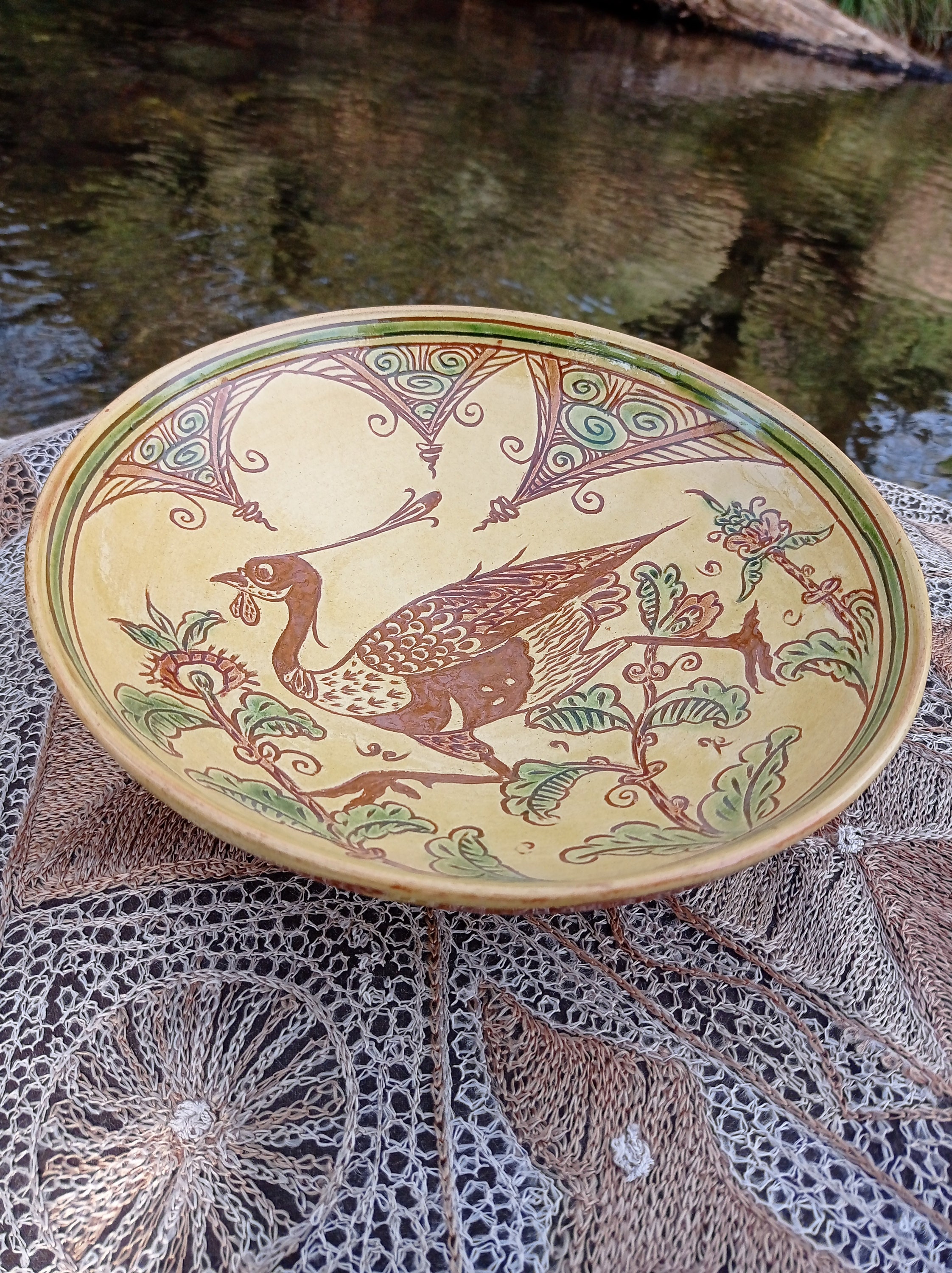 Byzantine Byzantine Hollow Ceramic Plate Depicting a Mezgeldek Bird ...