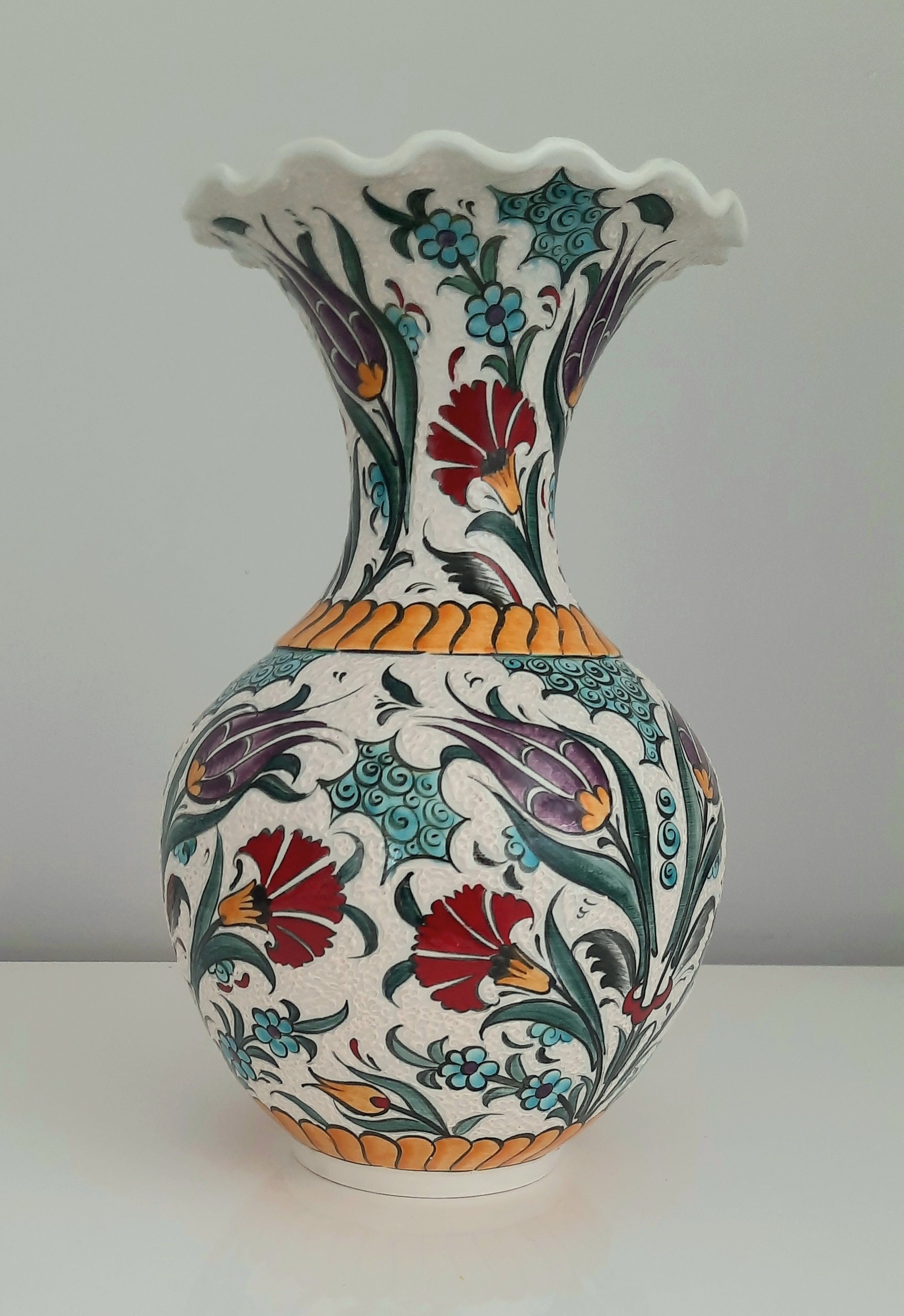 Our Vase With Tulip and Carnation Motifs Embroidered With Vibrant ...